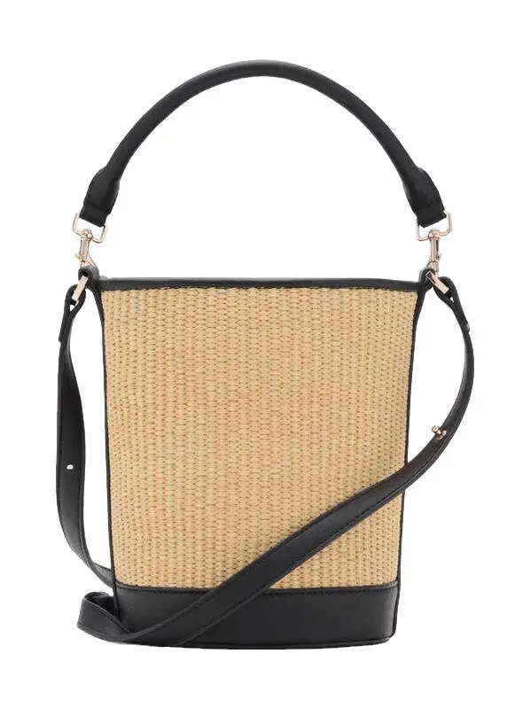 Mango Small Raffia Bucket Bag - Black