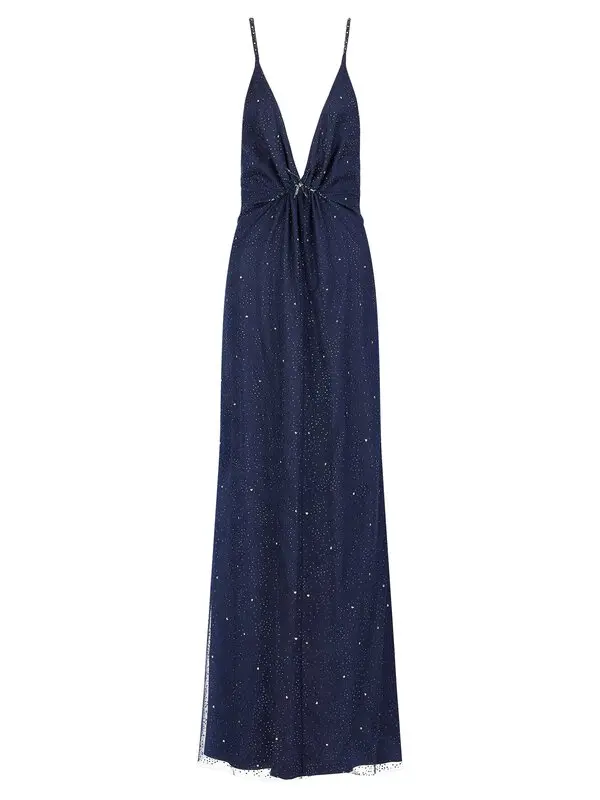 Giorgio Armani Silk-blend Long Dress With Rhinestone Embroidery - Patterned