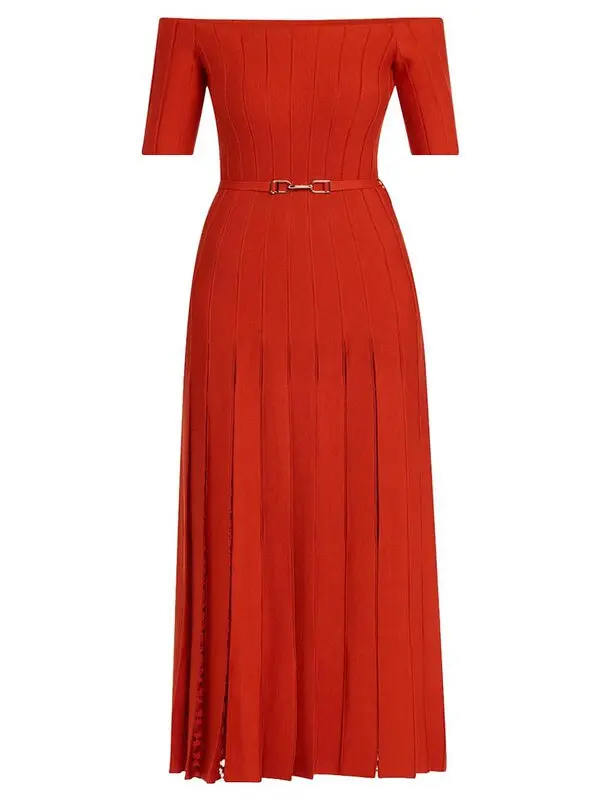 Gabriela Hearst Kurt Off-the-shoulder Pleated Merino Dress - Burnt Sienna