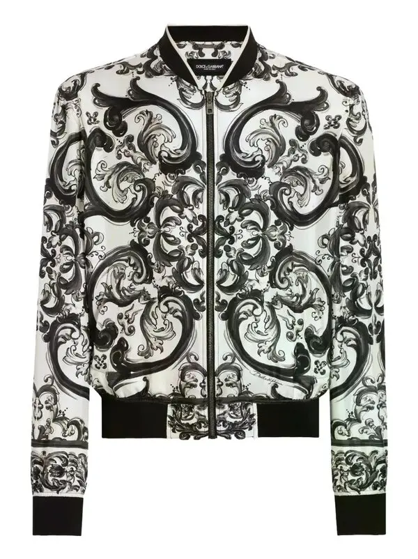 Dolce & Gabbana Maiolica Print Bomber Jacket - White