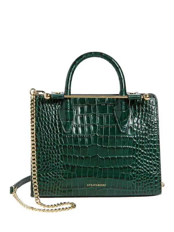 Strathberry Mini Croc Embossed Leather Tote - Bottle Green