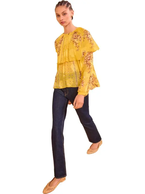 Ulla Johnson Elissa Cape Layer Long Sleeve Blouse - Soleil