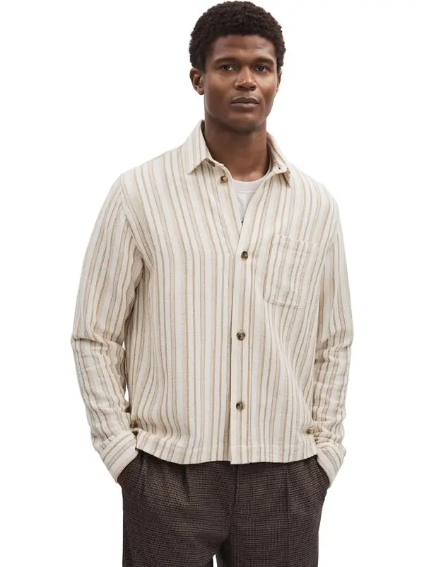 LES DEUX Cotton-blend Stripe Overshirt - Ivory