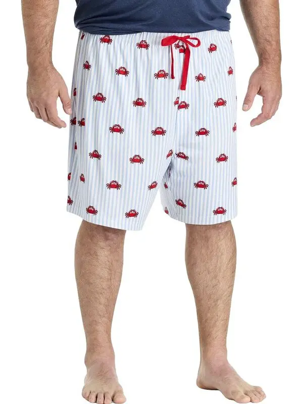 HARBOR BAY BY DXL Big & Tall Crab Print Lounge Shorts - Blue Stripe