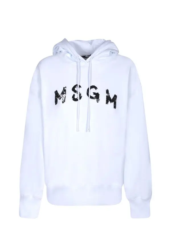 MSGM Cotton Long Sleeve Hoodie - White