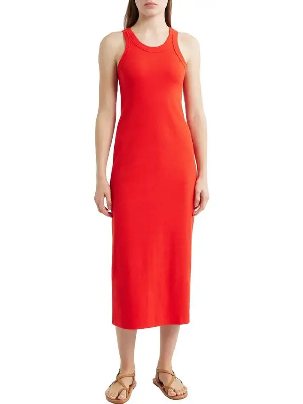 ALEX MILL Everyday Rib Stretch Cotton Midi Tank Dress - Tomato