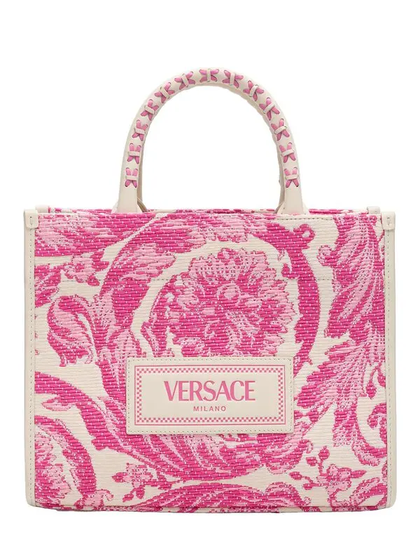 Versace Barocco Printed Tote Bag - Eggshell Dragon Fruit Guava