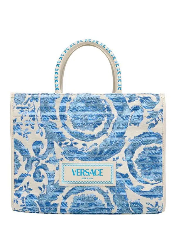 Versace Barocco Large Canvas Tote Bag - Eggshell Bright Dv Blue