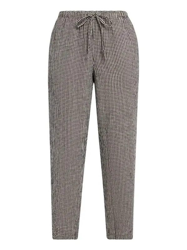 Eileen Fisher Tapered Check Organic Linen Ankle Pants - Blackwhite