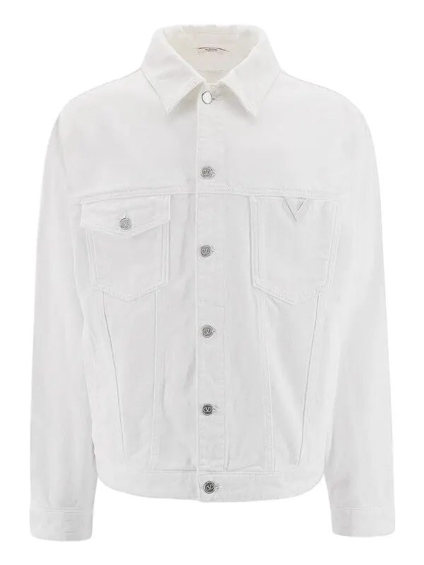 Valentino Garavani Denim Jacket With Metal Vlogo - White