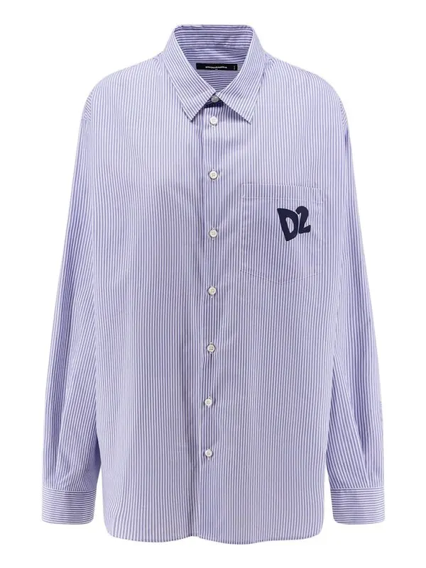 Dsquared2 Oversized Striped Cotton Shirt - Blue