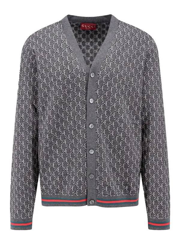 Gucci Wool And Silk Gg Motif Cardigan - Grey