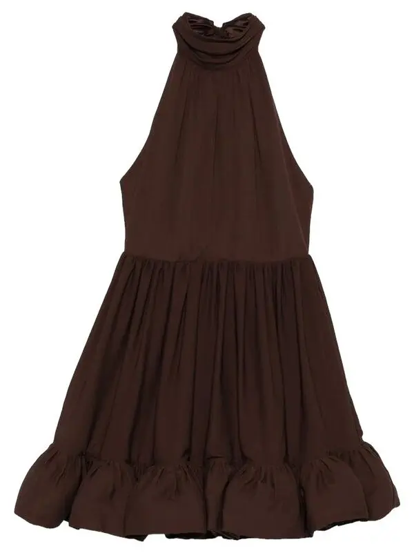 MALINA A-line Dress With Ruffled Hem - Brown