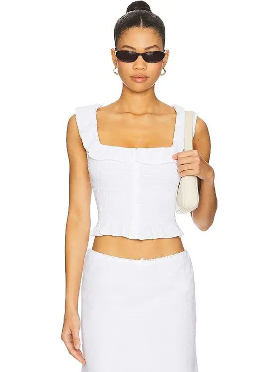 GUIZIO Paloma Smocked Top - White
