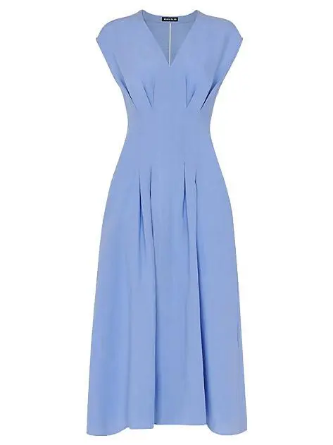 Whistles Panel V-neck Linen-blend Midi Dress - Blue