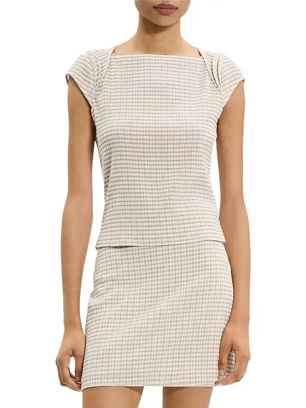 Theory Draped Cap-sleeve Top - Taupe Multi