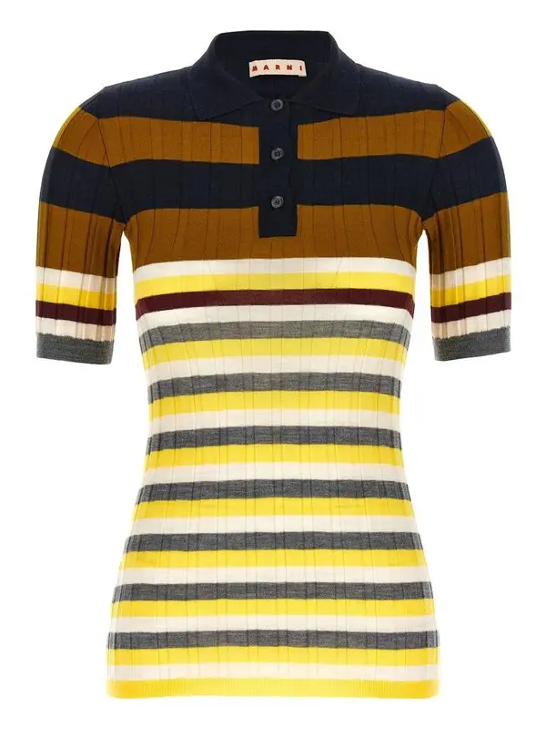 Marni Ribbed Wool Polo Shirt - Multicolor