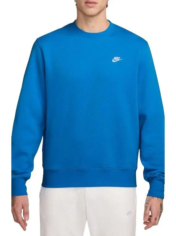 Nike Club Brushed Fleece Crewneck Sweatshirt - Light Photo Blue/white