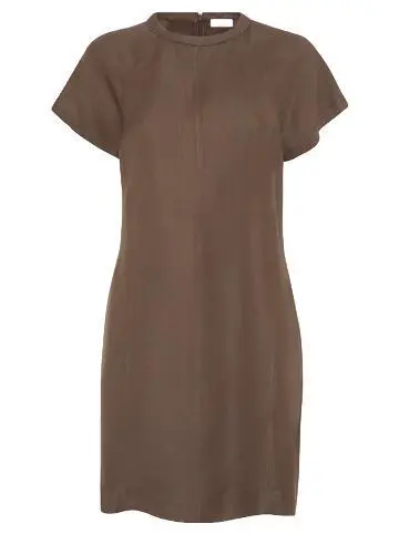 Brunello Cucinelli Twill Mini Dress With Monili - Chocolate