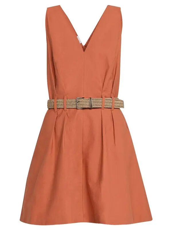 Brunello Cucinelli Sleeveless Mini Dress With Belt - C3980 Tangerine