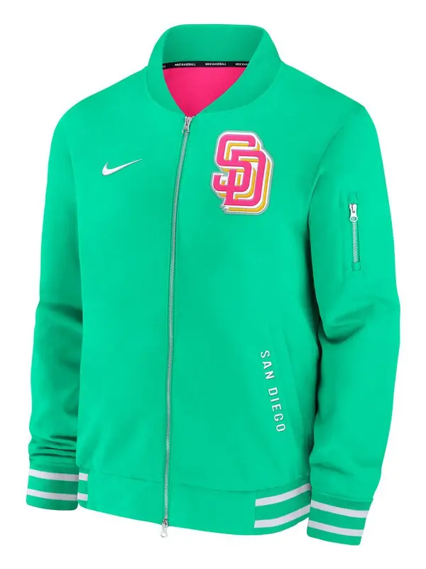 Nike San Diego Padres Authentic Collection City Connect Mlb Full-zip Bomber Jacket - Green