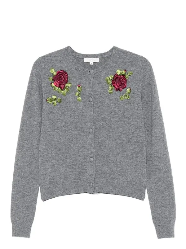 MARKGONG Floral-appliqué Cardigan - Grey