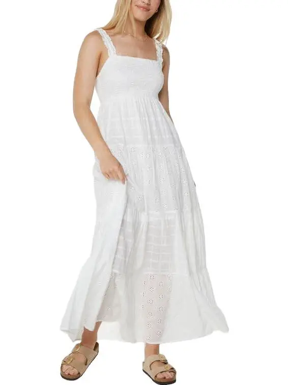 Roxy Lily Bloom Eyelet Ruffle Maxi Dress - Snow White Solid