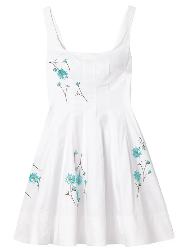 Staud Wells Pleated Embellished Mini Dress - White