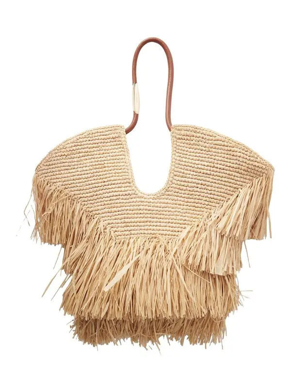 Zimmermann Goldentime Medium Fringed Raffia Tote - Neutrals