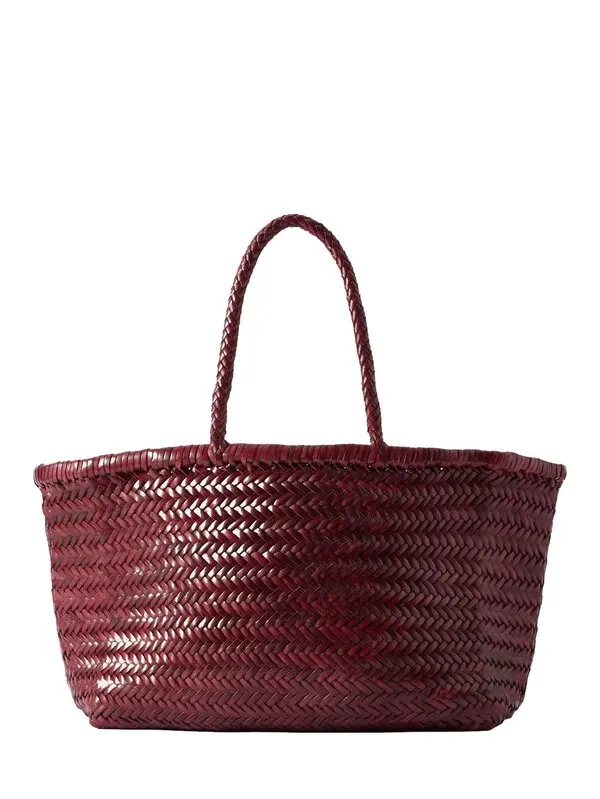 Dragon Diffusion Bamboo Triple Jump Big Woven Leather Tote - Burgundy