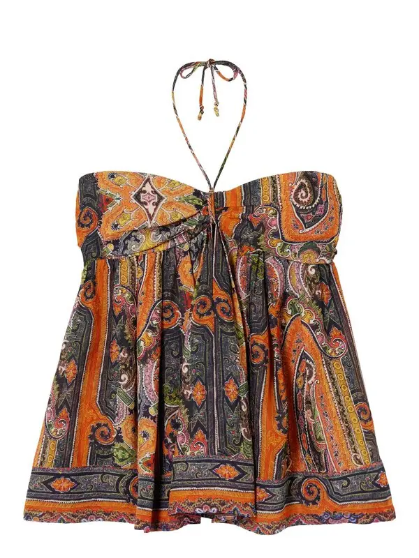 Isabel Marant Yickia Tiered Printed Silk-voile Halterneck Top - Orange
