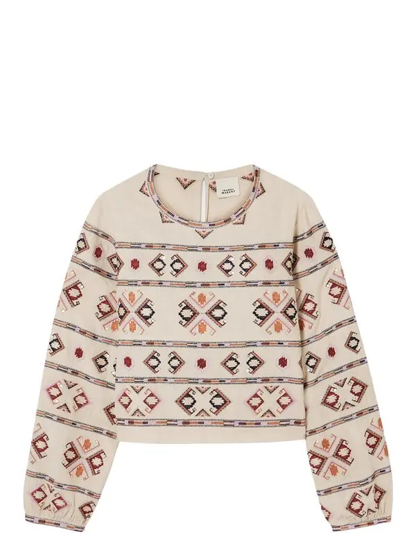 Isabel Marant Zeyna Sequin-embellished Embroidered Silk-gauze Top - Ecru