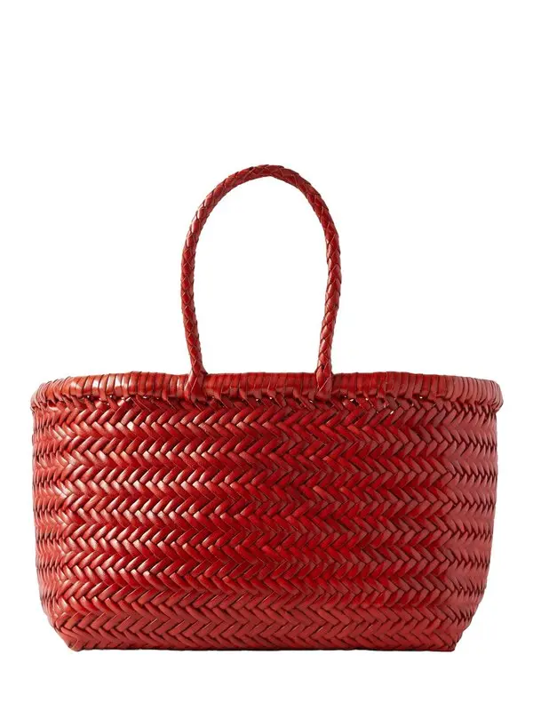 Dragon Diffusion Small Woven Leather Tote - Red