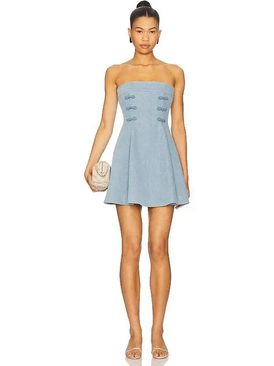 SAU LEE Tai Denim Mini Dress - Light Denim