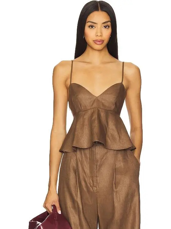 Matthew Bruch Sweet Heart Crop Top - Brown Linen