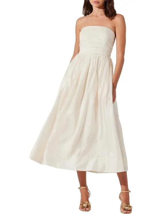 Astr The Label Aneesha Bow Back Strapless Midi Dress - Cream