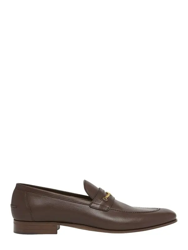 Valentino Garavani Leather Vlogo Chain Loafers - Brown