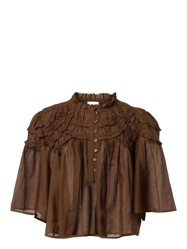 MARANT ETOILE Ruffled Cotton-blend Top - Brown