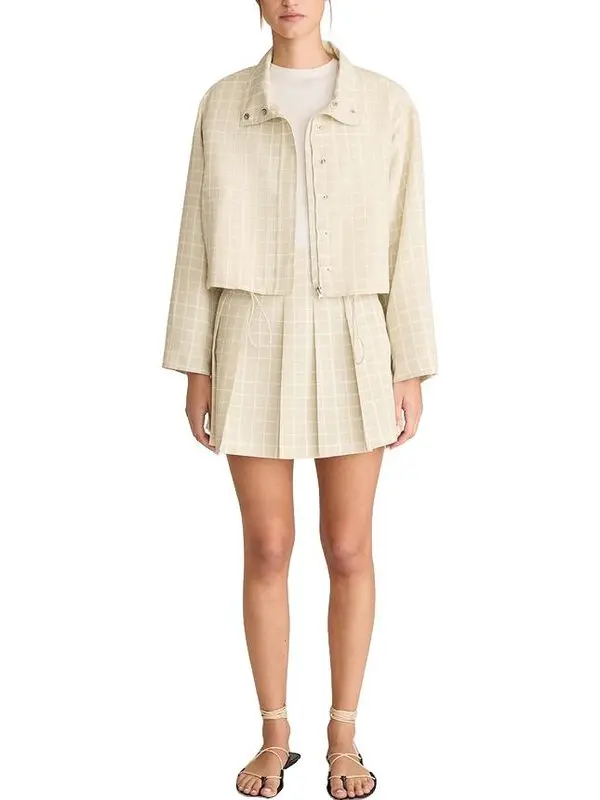 Rebecca Taylor Painterly Windowpane Cropped Faille Jacket - Natural