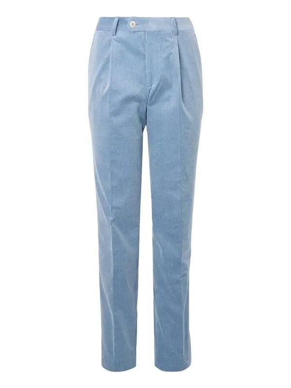 Brunello Cucinelli Straight-leg Pleated Corduroy Trousers - Blue