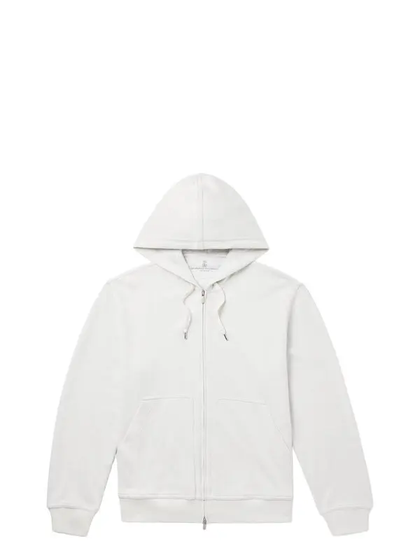 Brunello Cucinelli Cashmere-blend Zip-up Hoodie - White