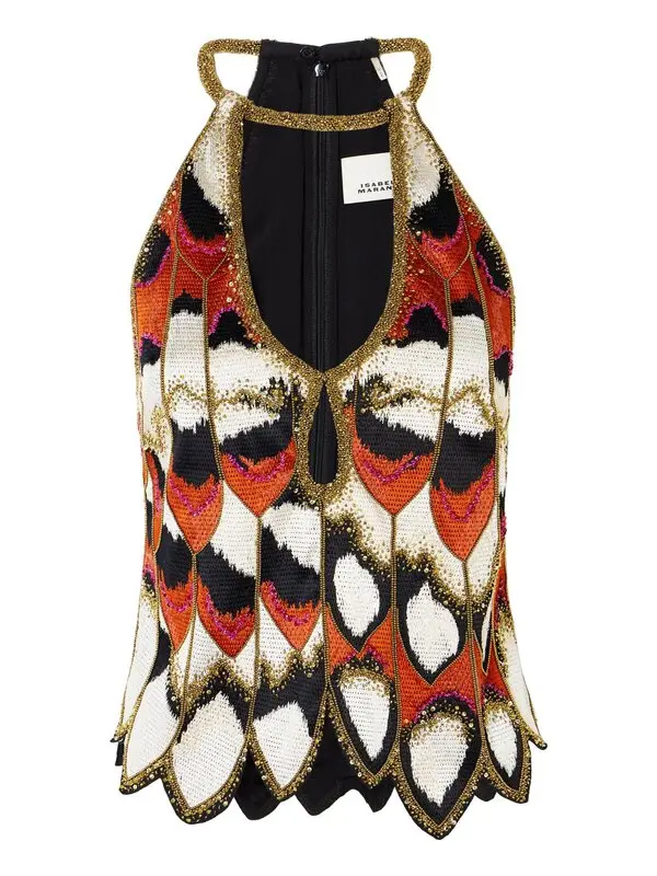 Isabel Marant Audrana Cutout Embellished Silk Top - Black