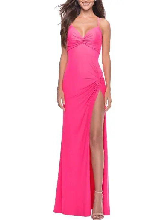 LABOMME Knot Detail Jersey Dress - Neon Pink
