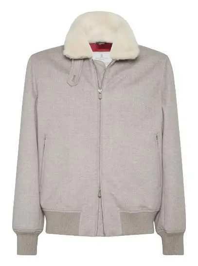 Brunello Cucinelli Cashmere Beaver Bomber Jacket - Bark