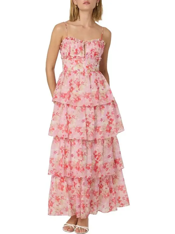 Astr The Label Vonnessa Floral Print Maxi Dress - Pink Coral Multi