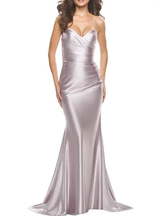 LABOMME Sweetheart Trumpet Liquid Jersey Gown - Silver