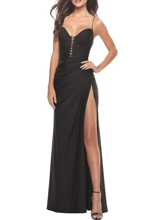 LABOMME Jersey Lace-up Gown - Black