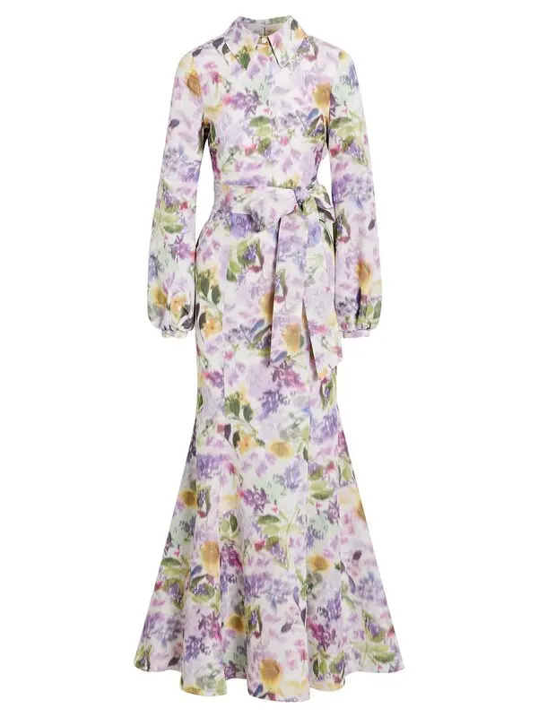 Badgley Mischka Floral-print Taffeta Maxi Dress - Lilac