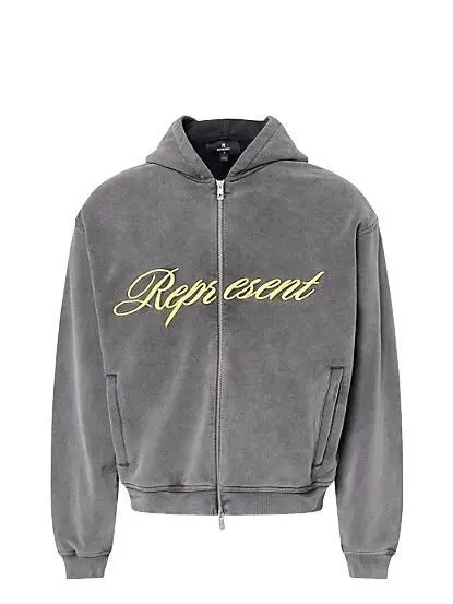 REPRESENT Script Logo Zip-up Cotton Hoody - Vintage Grey