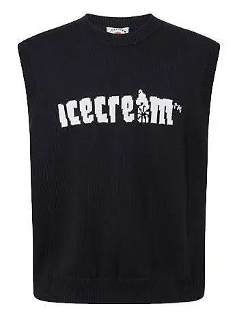 ICECREAM Logo-intarsia Knitted Cotton Vest - Black
